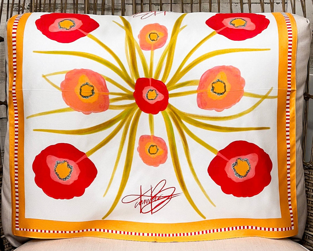 KB's Canvas | Poppy Fleur Floral Print Scarf in Cream and Orange ...