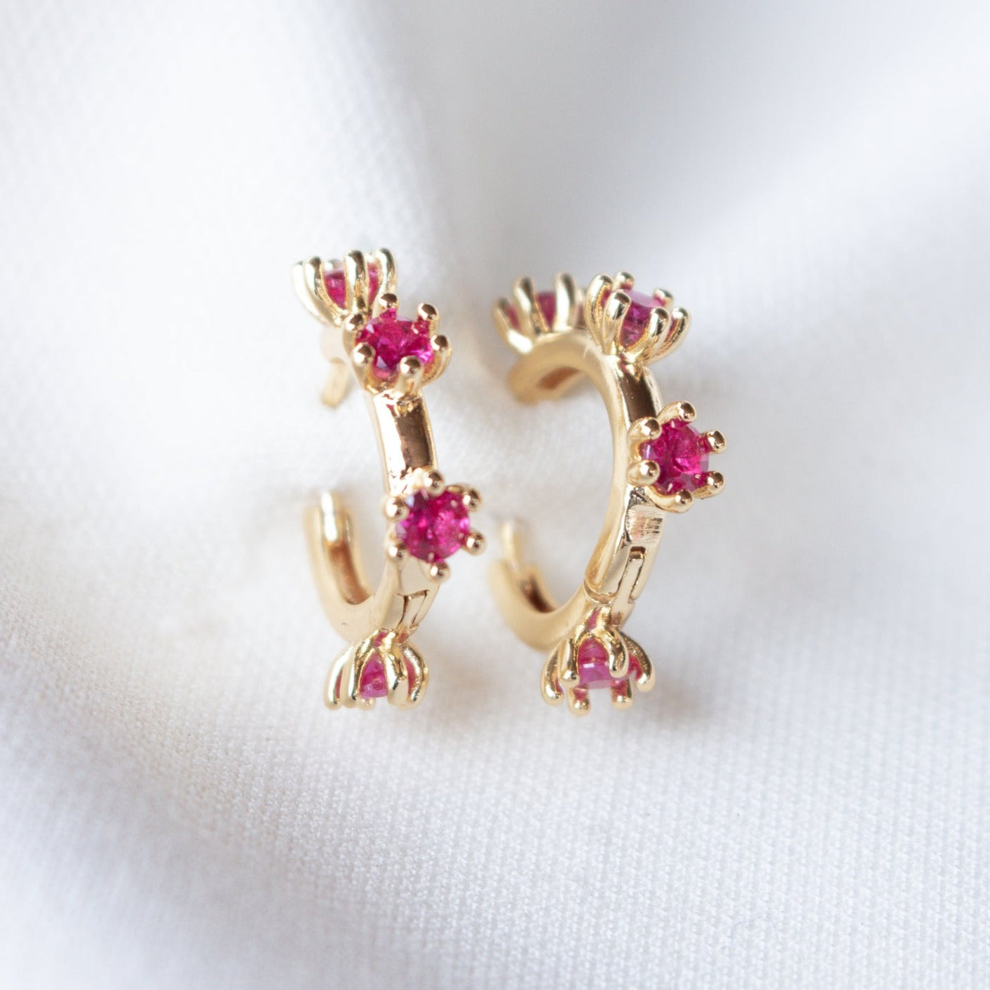 Kinsey Designs | Mae Gold Tone Huggie Hoop Earrings with Fuchsia Pink ...