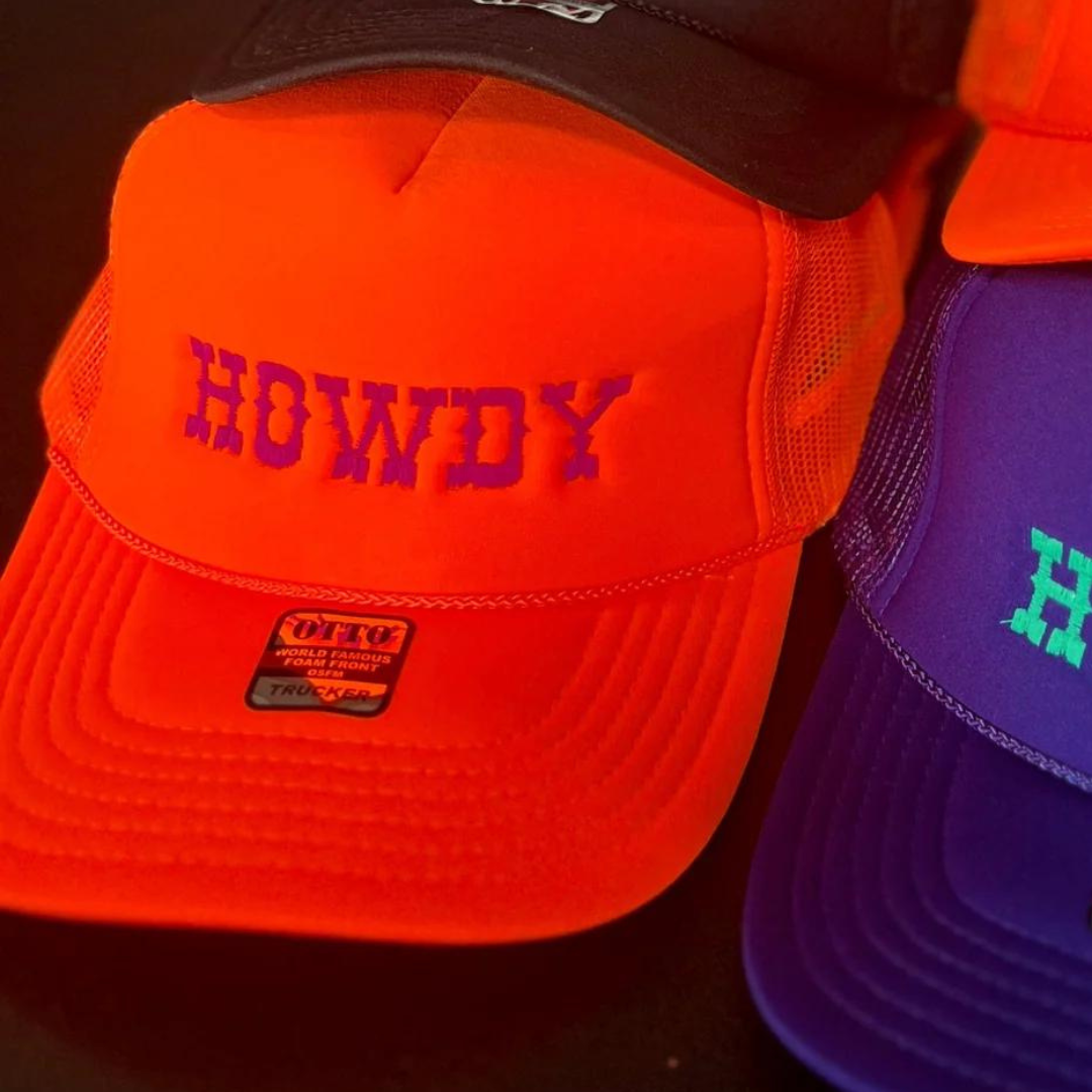 Online Exclusive | Howdy Embroidered Foam Trucker Hat in Neon Orange ...