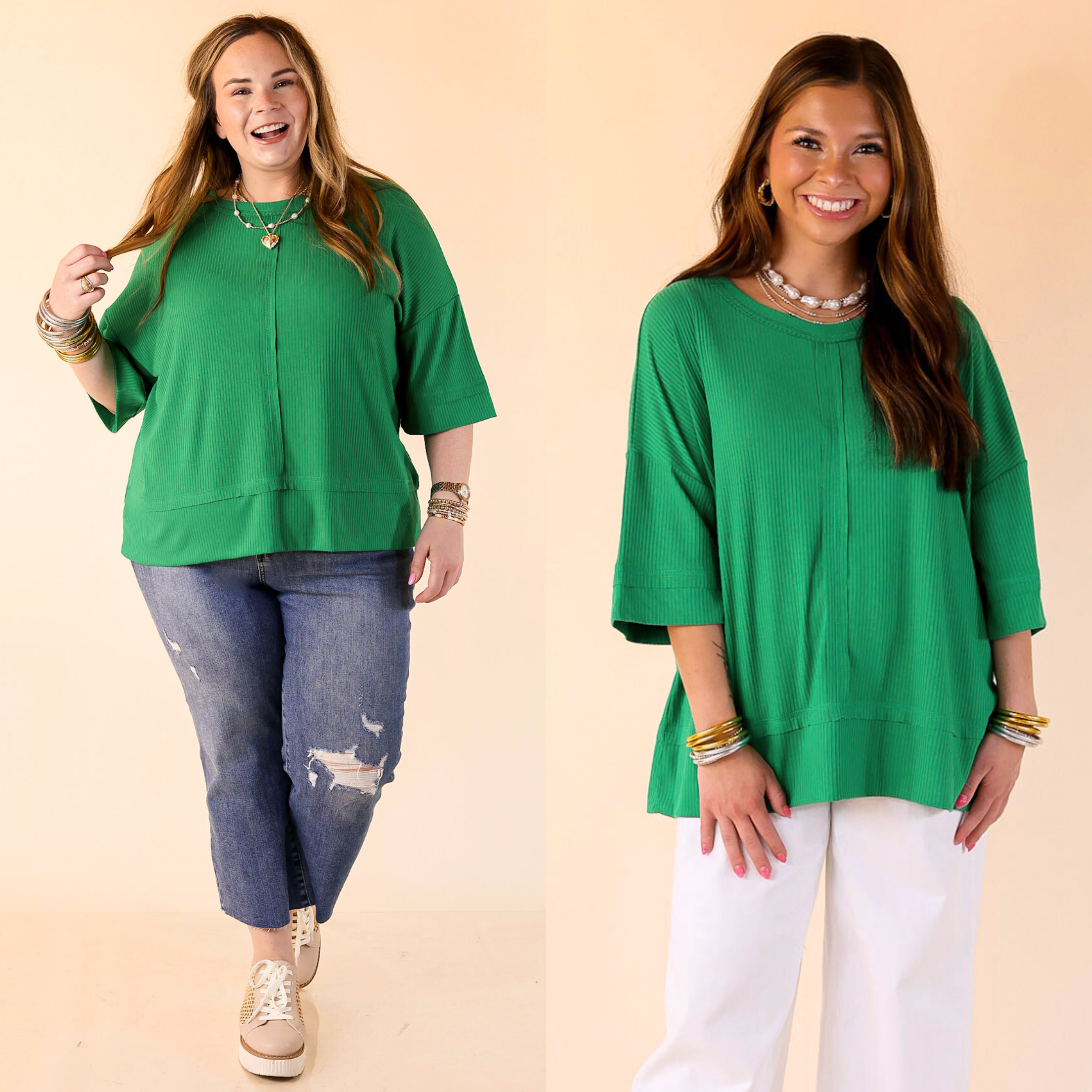 Subtle Spark Crew Neck Short Sleeve Shirt with Seam Detailing in Green ...
