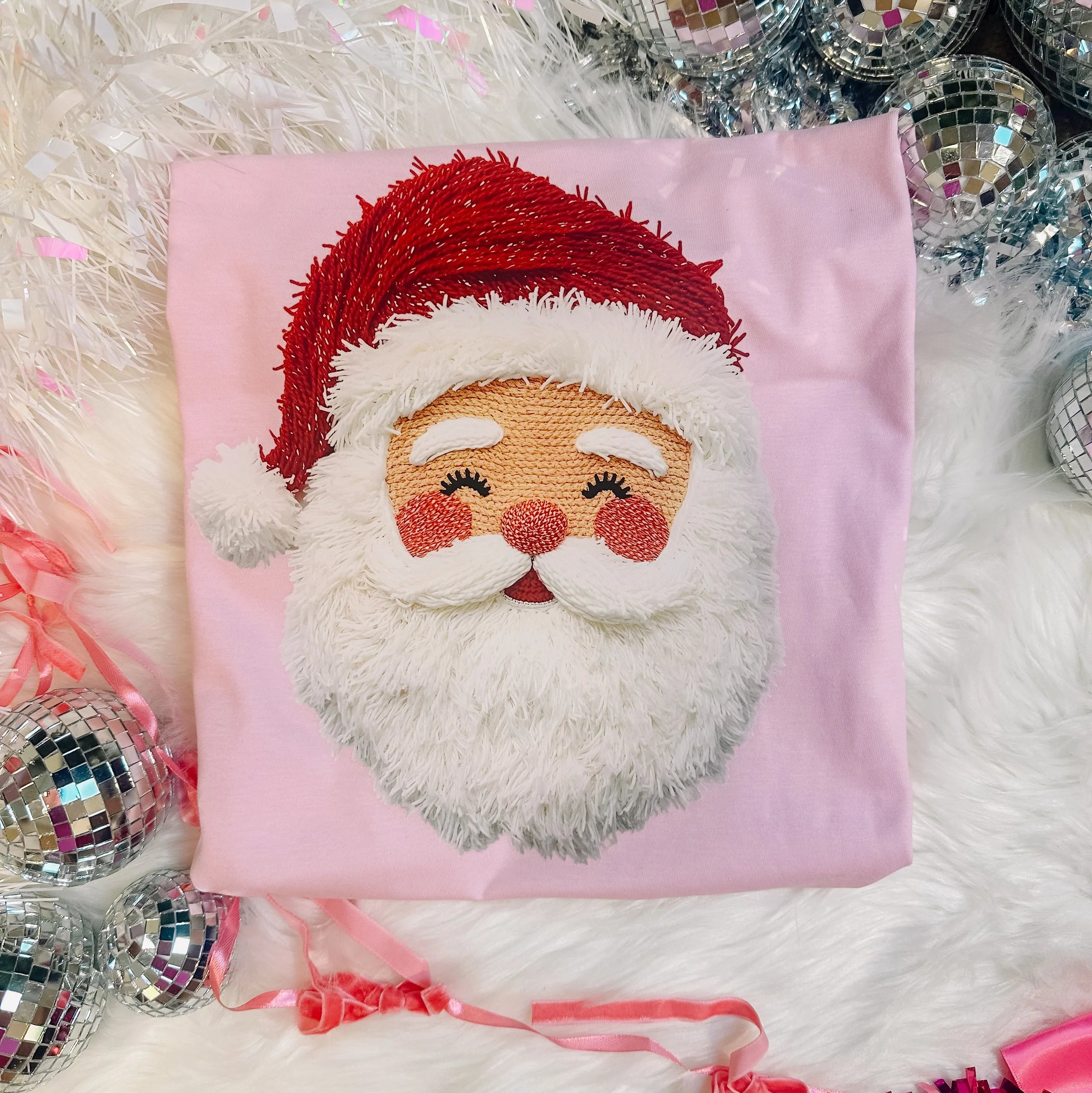 Faux Yarn Santa Graphic Tee in Multiple Shirt Options in Light Pink ...