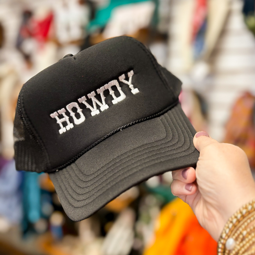 Online Exclusive | Howdy Embroidered Foam Trucker Hat in Black – Giddy ...