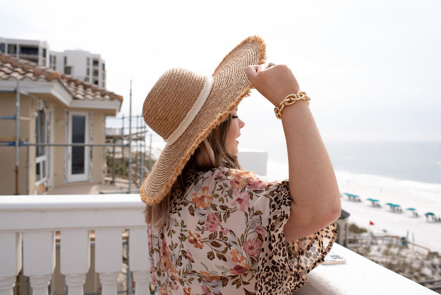 The Sharpay Oversized Floppy Hat with Canvas Band in Natural Straw ...