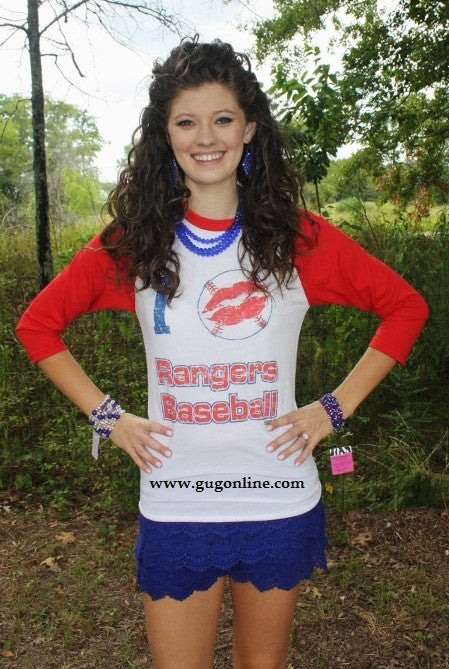 I Love Rangers Baseball Red Baseball Tee
