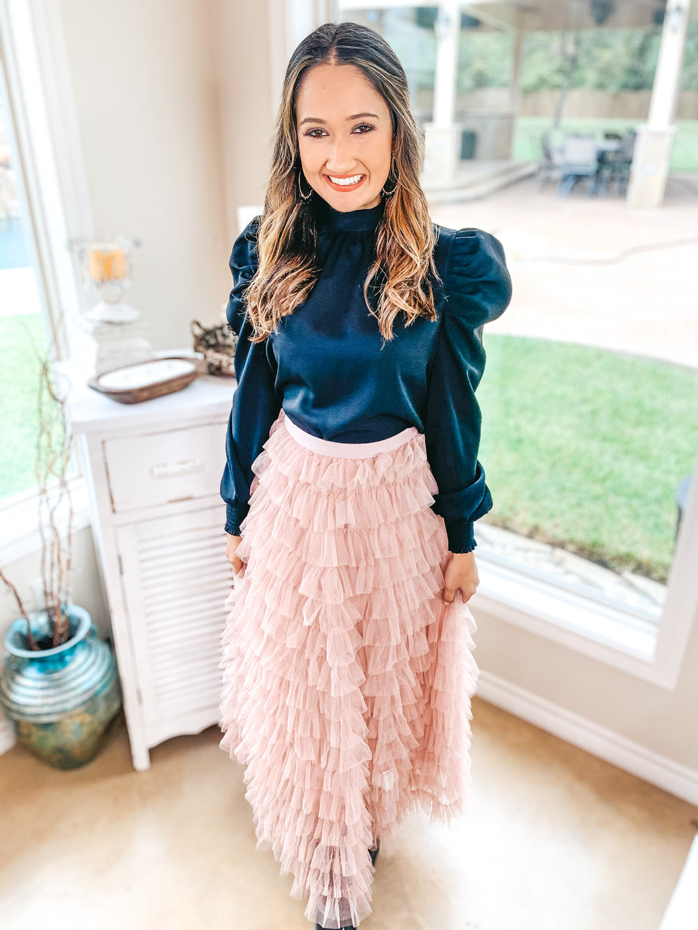 Blush Pink Ruffle Tulle Maxi Skirt